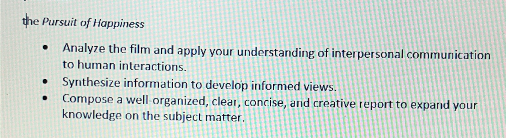 Solved the Pursuit of HappinessAnalyze the film and apply | Chegg.com