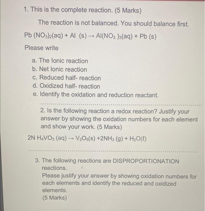 Solved The reaction is not balanced. You should balance | Chegg.com
