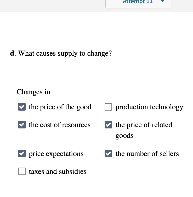 Solved d. ﻿What causes supply to change?Changes inthe price | Chegg.com