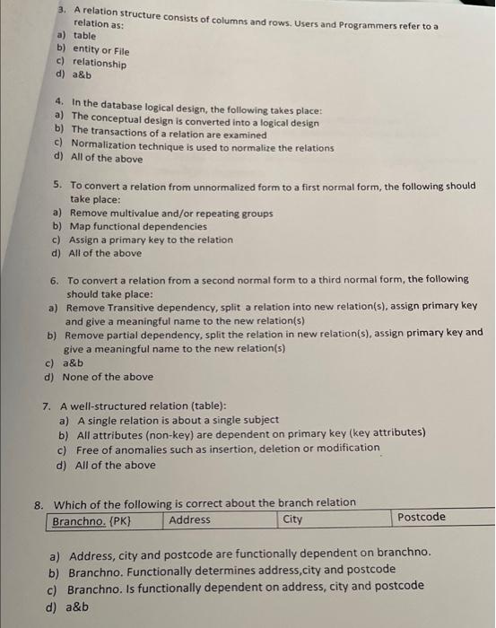 Solved 3. A relation structure consists of columns and rows. | Chegg.com