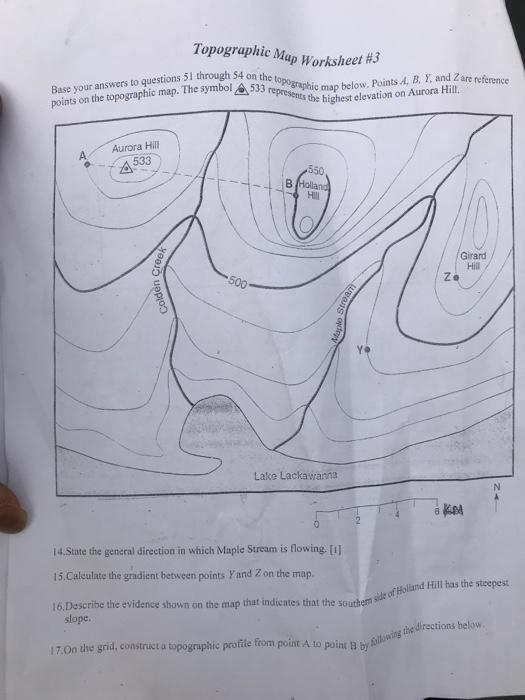 Solved Topographic Map Worksheet #3 Base your answers to | Chegg.com