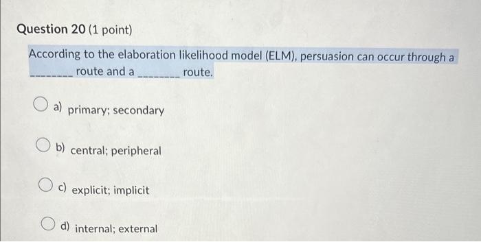 Solved According to the elaboration likelihood model (ELM), | Chegg.com