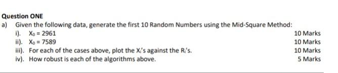 Solved Question ONE a) Given the following data, generate | Chegg.com