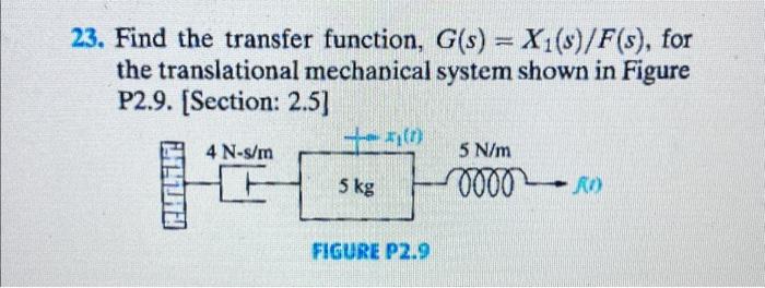 Solved 23. Find the transfer function, G(s) = X₁(s)/F(s), | Chegg.com