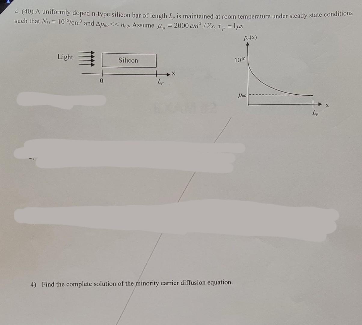 Solved 4. (40) A uniformly doped n-type silicon bar of | Chegg.com