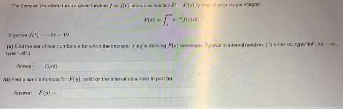 Solved The Laplace Transform turns a given function f = f(t) | Chegg.com