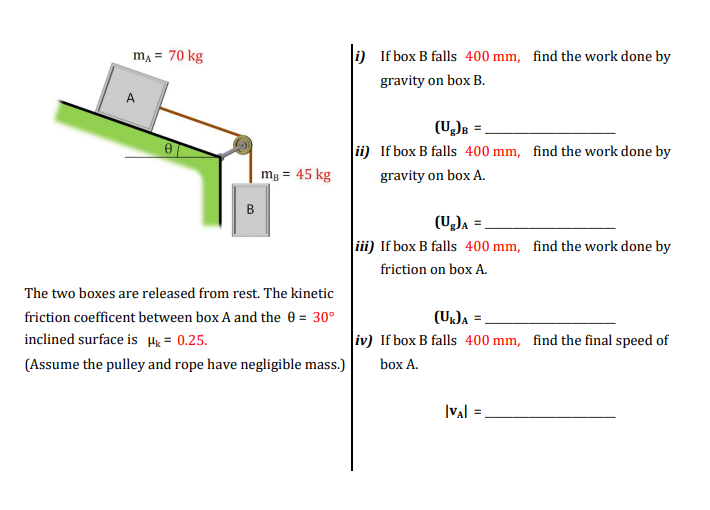 Solved i) ﻿If box B falls 400mm, ﻿find the work done | Chegg.com