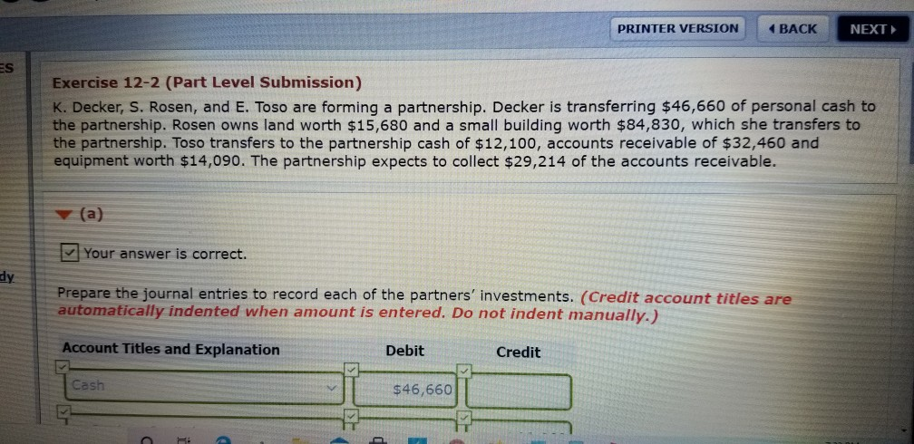 Solved PRINTER VERSION BACK NEXT ES Exercise 12-2 (Part | Chegg.com