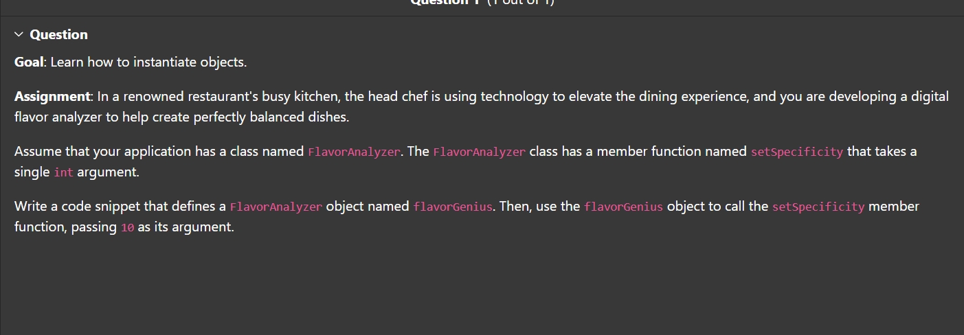 Solved QuestionGoal: Learn how to instantiate | Chegg.com
