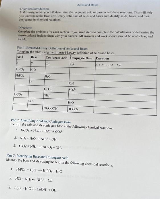 Solved Acids and Bases Overview/Introduction In this | Chegg.com
