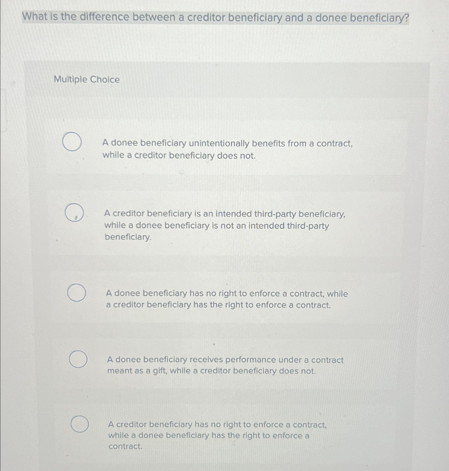 Solved What is the difference between a creditor beneficiary | Chegg.com