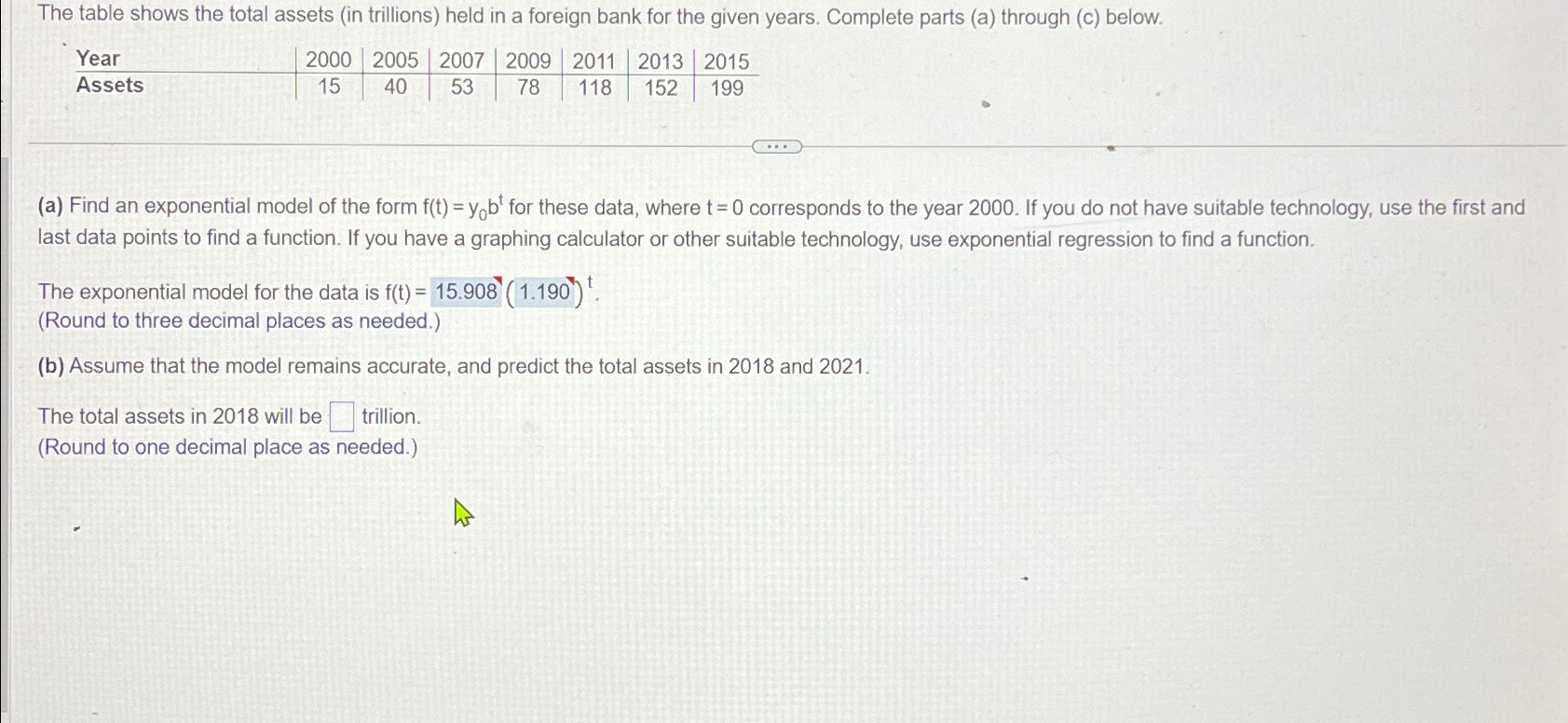 Solved The table shows the total assets (in trillions) ﻿held | Chegg.com