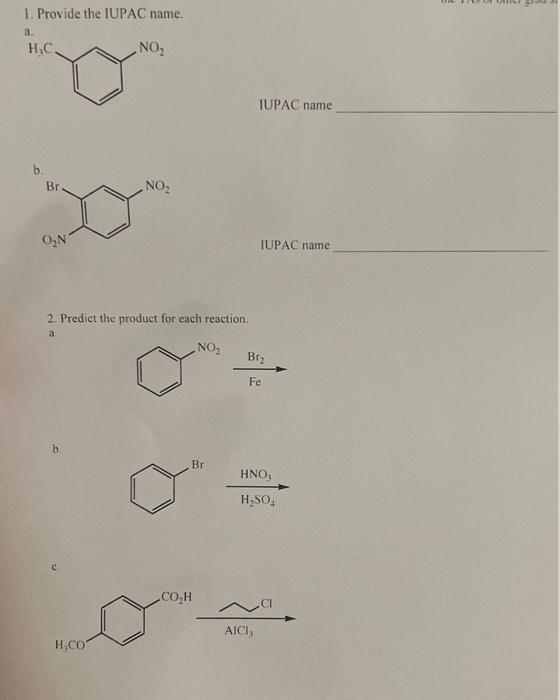 Solved 1. Provide the IUPAC name. a. IUPAC nam b. IUPAC name | Chegg.com