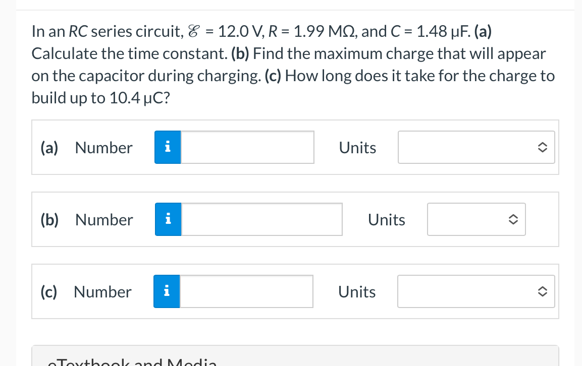 Solved In an RC series circuit, E=12.0V,R=1.99M\Omega , ﻿and | Chegg.com