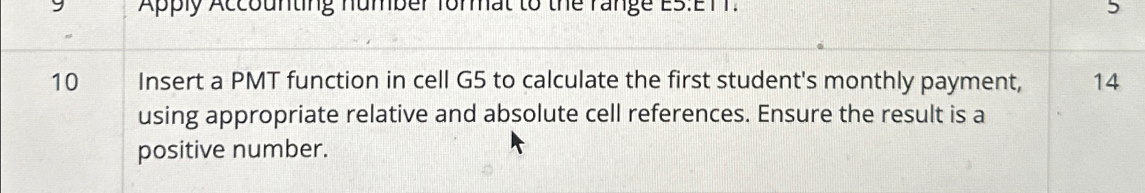 Solved 10 ﻿Insert a PMT function in cell G5 ﻿to calculate | Chegg.com