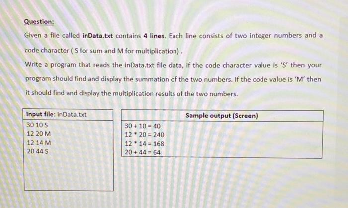 Solved Question: Given a file called inData.txt contains 4 | Chegg.com