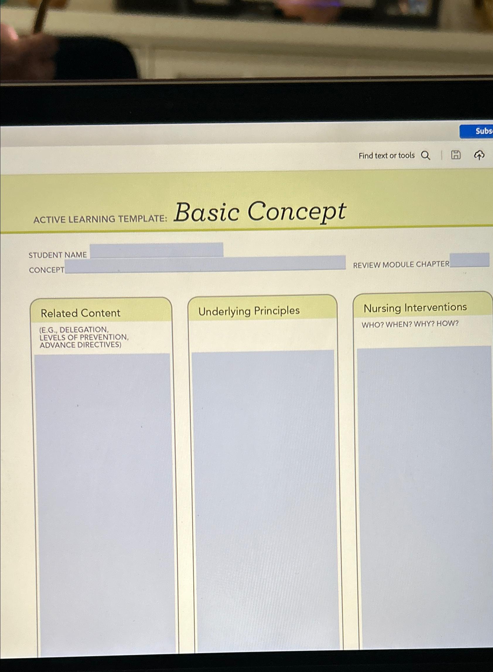 Solved Find text or toolsSubsACTIVE LEARNING TEMPLATE: Basic | Chegg.com