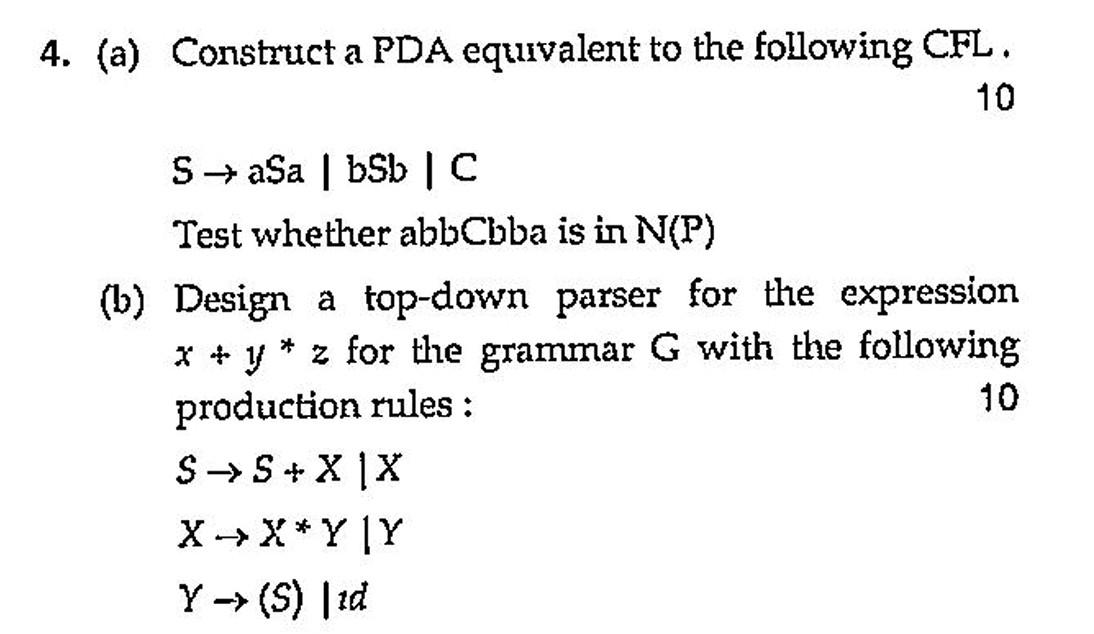 Solved 4. (a) Construct a PDA equivalent to the following | Chegg.com