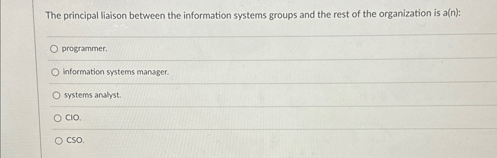 Solved The principal liaison between the information systems | Chegg.com