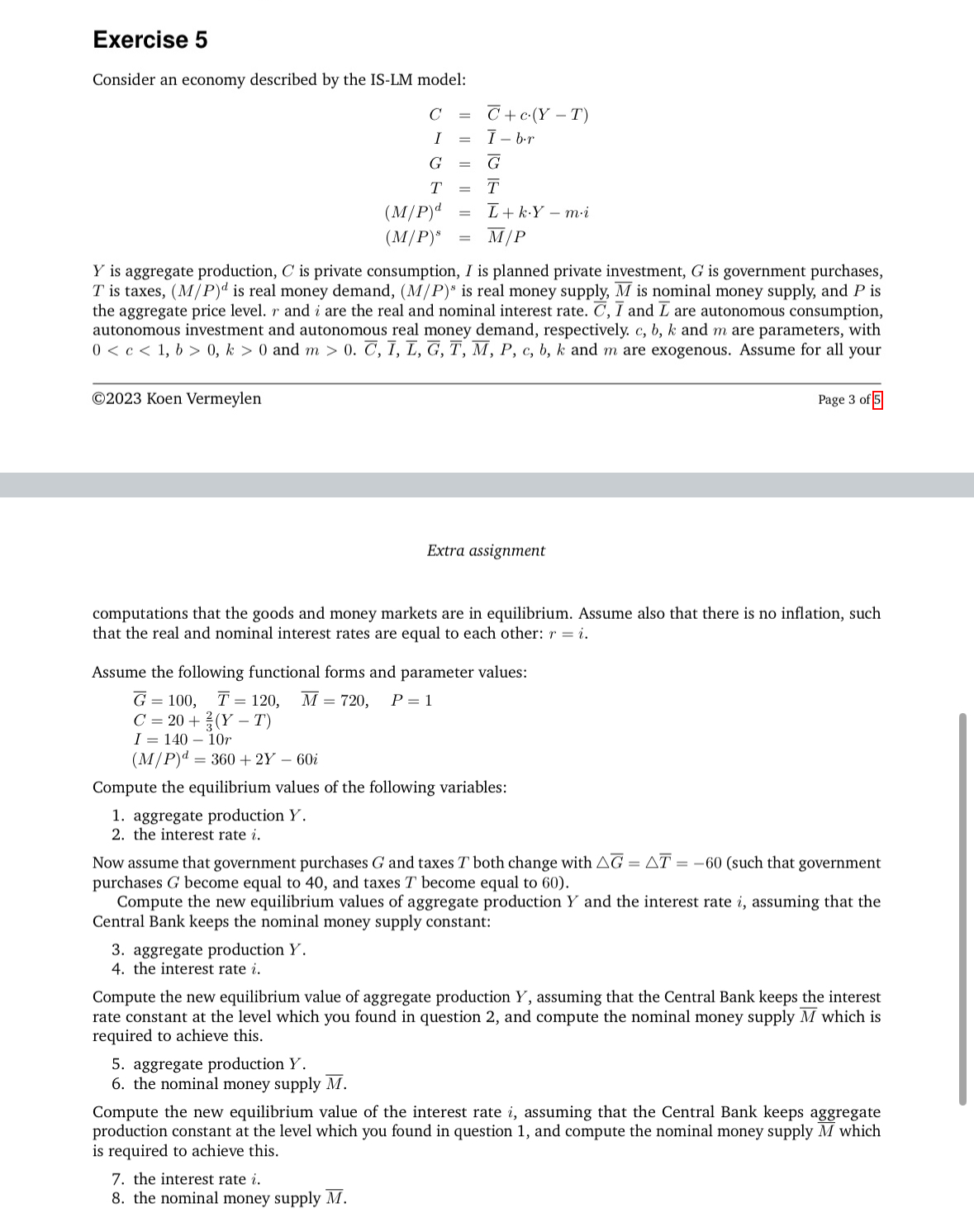 Solved the nominal money supply ?bar (M).Compute the new | Chegg.com