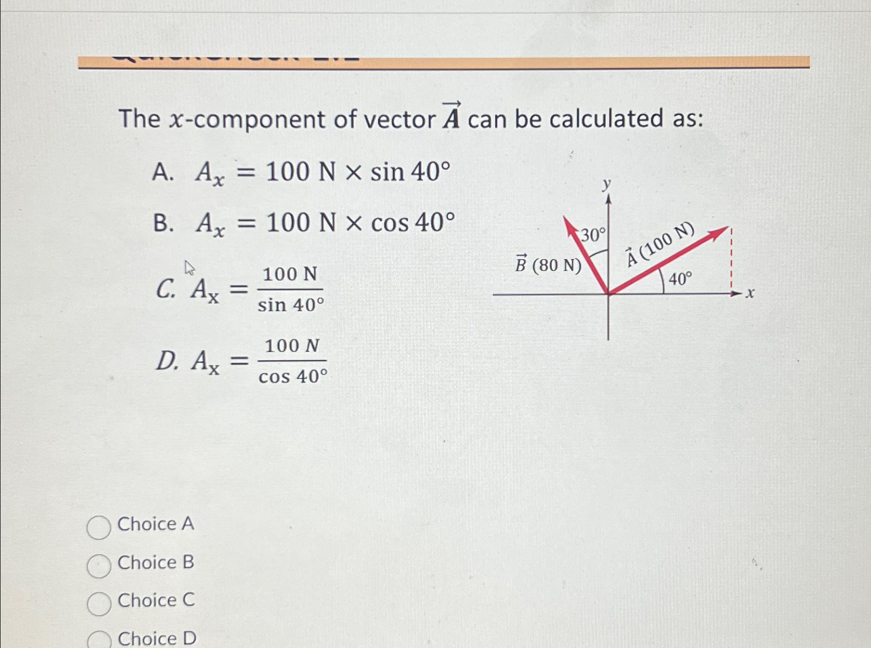 Solved The x-component of vector vec(A) ﻿can be calculated | Chegg.com
