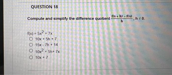 Solved Compute and simplify the difference quotient | Chegg.com