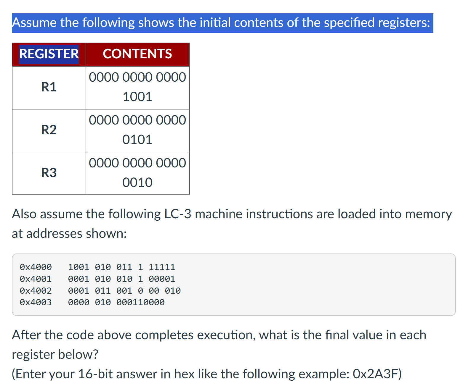 Solved Assume the following shows the initial contents of | Chegg.com