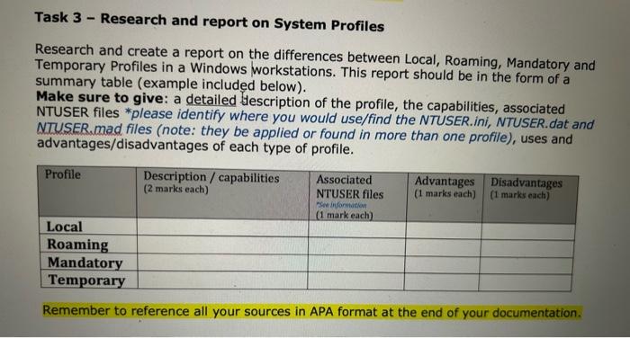 Solved Task 3 - Research and report on System Profiles | Chegg.com