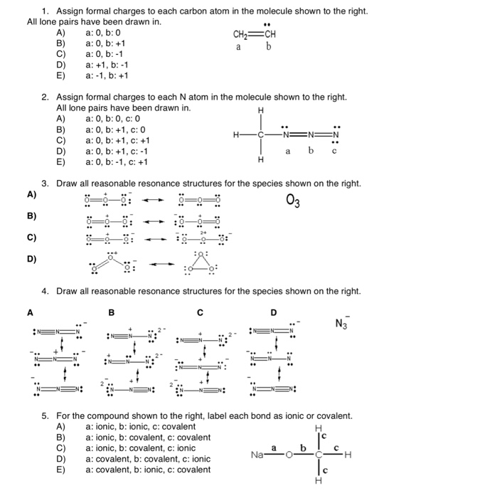 Solved 1. Assign formal charges to each carbon atom in the | Chegg.com