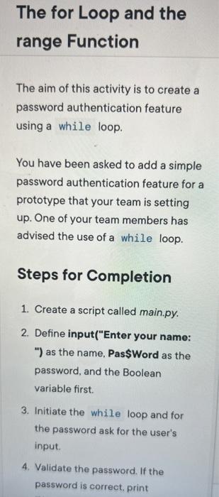 Solved The for Loop and the range Function The aim of this | Chegg.com