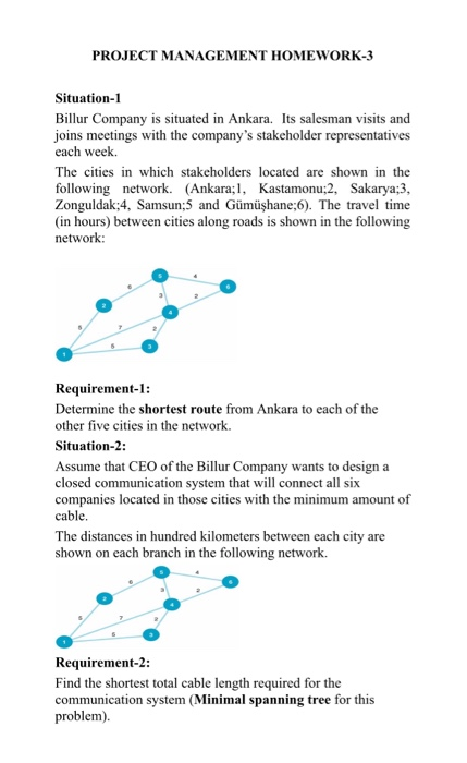 Solved PROJECT MANAGEMENT HOMEWORK-3 Situation-1 Billur | Chegg.com