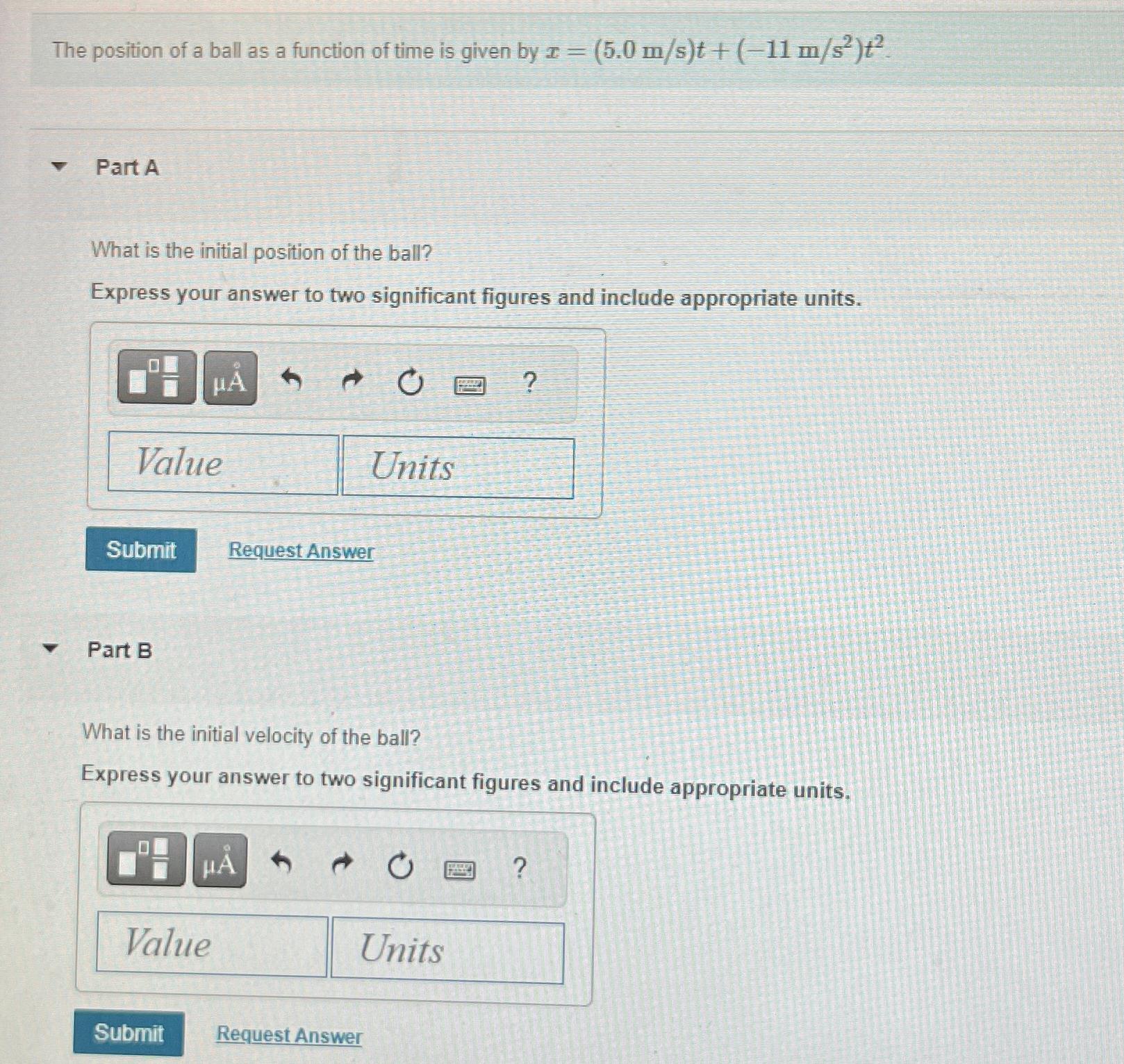 Solved The position of a ball as a function of time is given | Chegg.com