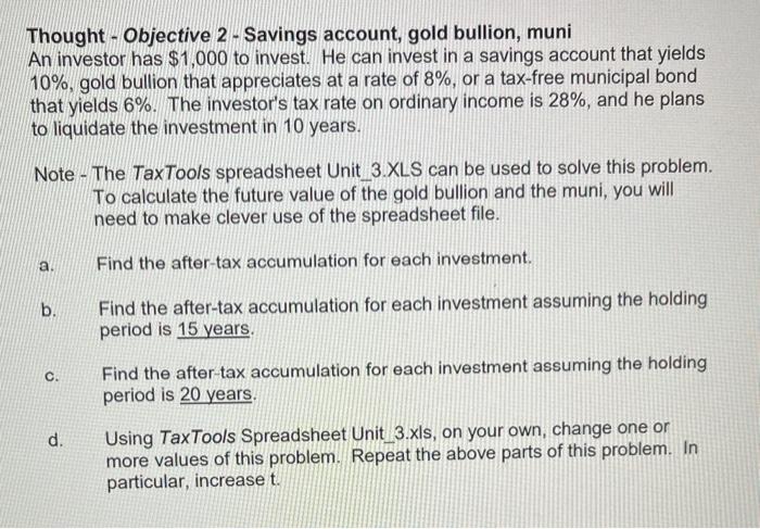 Thought - Objective 2 - Savings account, gold | Chegg.com