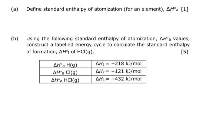 Solved A Define Standard Enthalpy Of Atomization For An