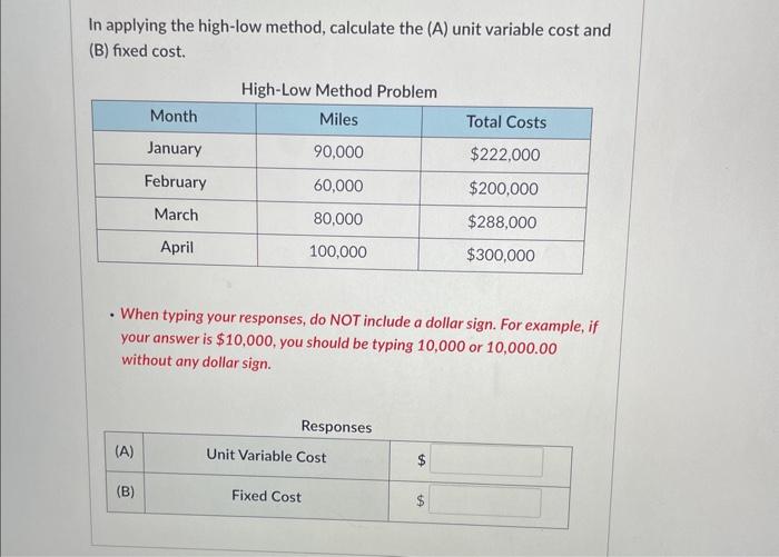 Solved In applying the high-low method, calculate the (A) | Chegg.com