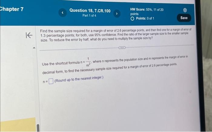 Solved ← Find the sample size required for a margin of error | Chegg.com