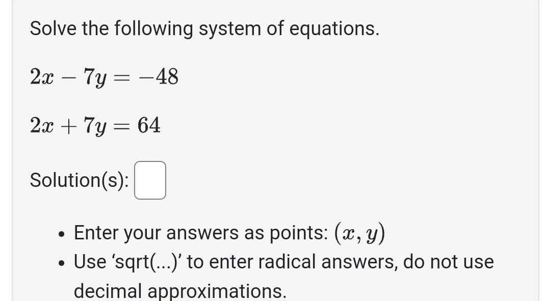 Solved Solve the following system of equations. | Chegg.com