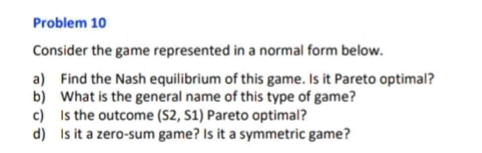 Solved Problem 10 Consider the game represented in a normal | Chegg.com