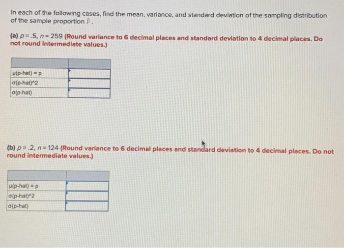 Solved In each of the following cases, find the mean, | Chegg.com
