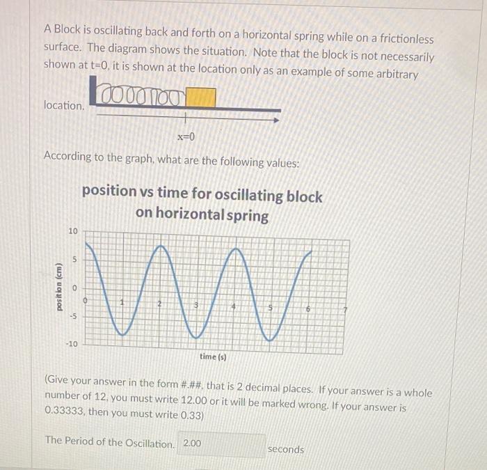 Solved A Block is oscillating back and forth on a horizontal | Chegg.com