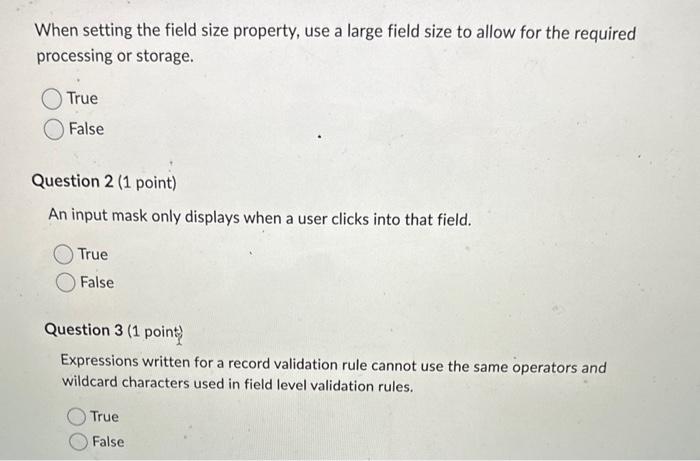 Solved When setting the field size property, use a large | Chegg.com