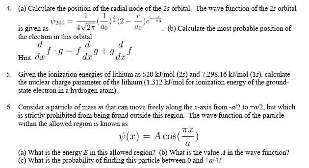 Solved A ﻿calculate The Position Of The Radial Node Of The