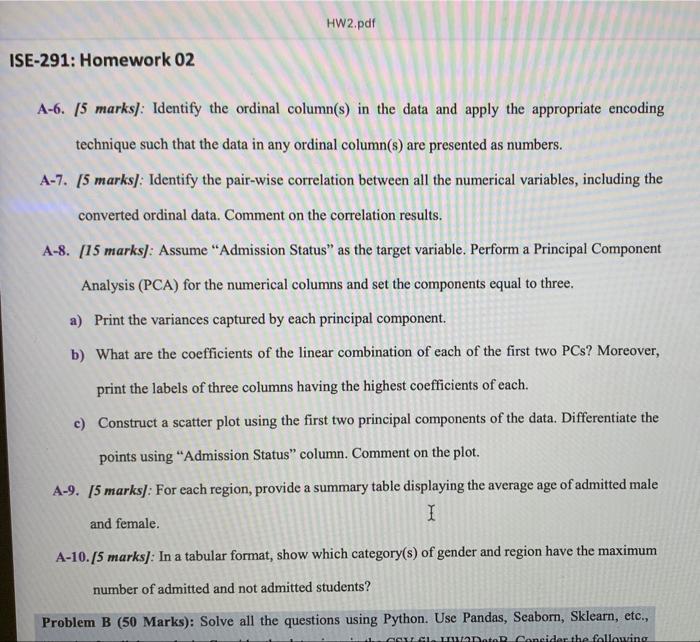 Solved A-6. [5 marks]: Identify the ordinal column(s) in the | Chegg.com