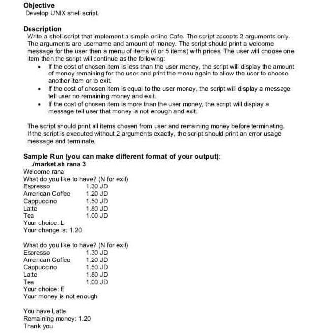 Solved Objective Develop UNIX shell script Description Write | Chegg.com