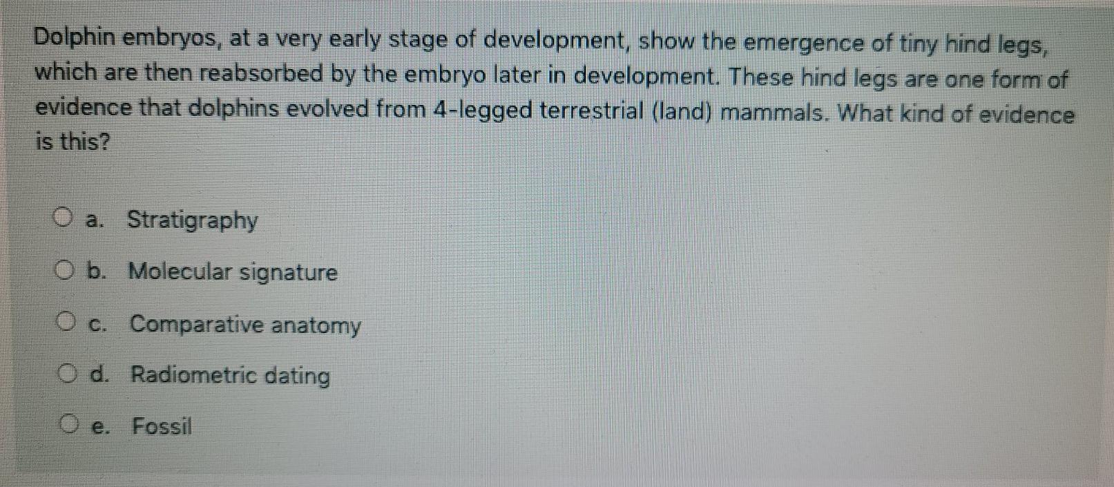 Solved Dolphin embryos, at a very early stage of | Chegg.com