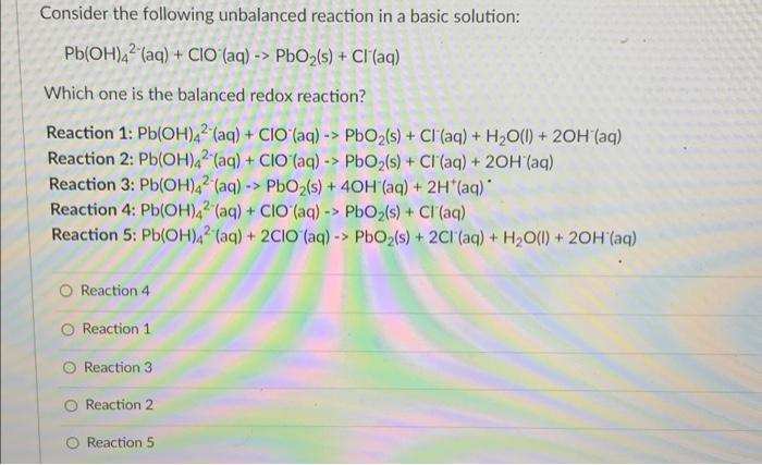 Solved Consider the following unbalanced reaction in a basic | Chegg.com