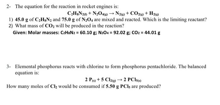 Solved 2- The equation for the reaction in rocket engines | Chegg.com