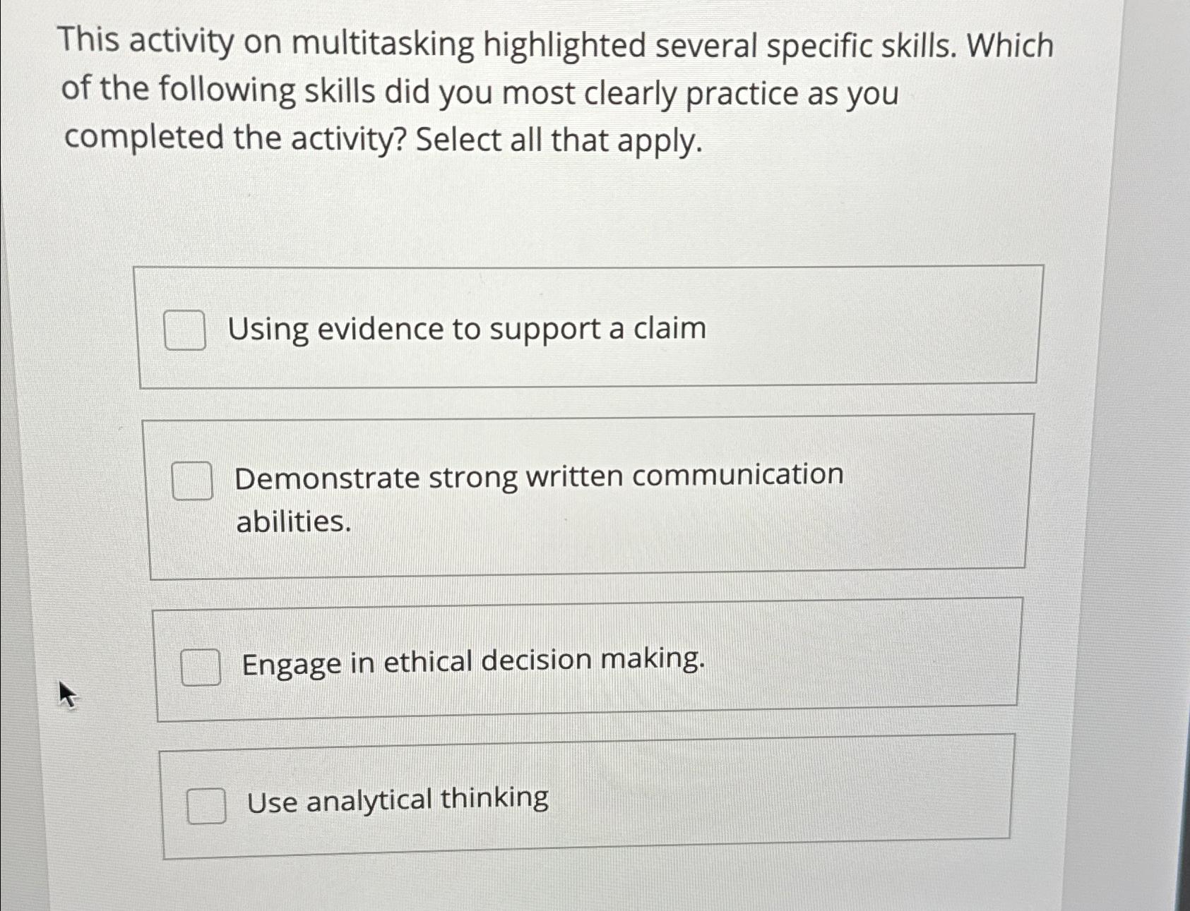 Solved This activity on multitasking highlighted several | Chegg.com