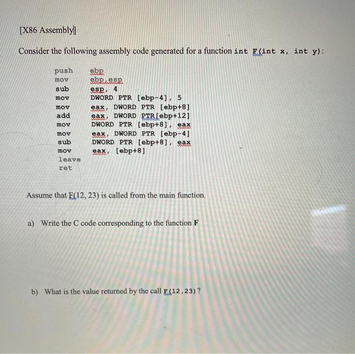 Solved [X86 Assembly Consider the following assembly code | Chegg.com