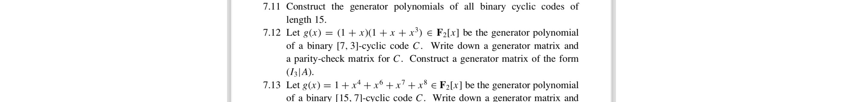 7.11 ﻿Construct the generator polynomials of all | Chegg.com